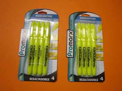 New 2 X 4 Counts Promarx Glowline Yellow Highlighters Extra Long LIfe ...