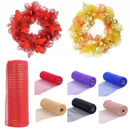 Shiny Gold Wire Mesh Ribbons for Christmas Decorating 10 Yards Poly ...