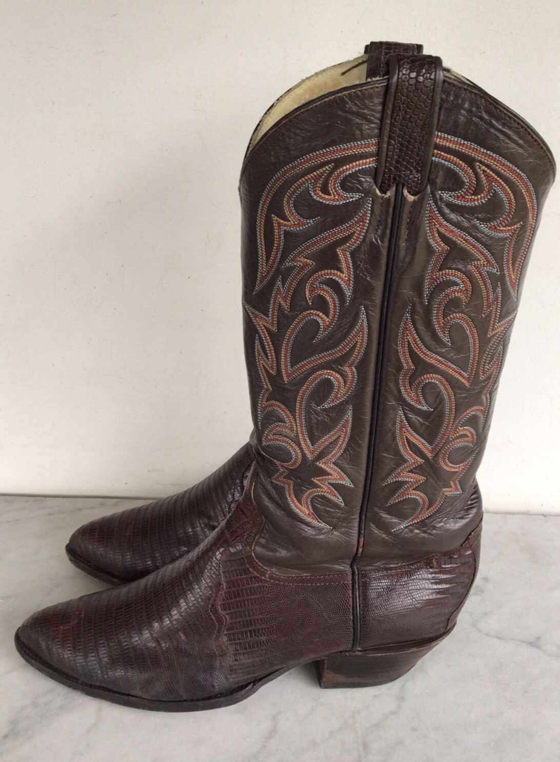 Vintage LARRY MAHAN Brown Leather Cowboy Boots Size 1… - Gem