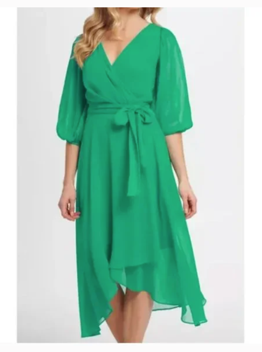 NWT - DKNY Apple Green Belted Balloon-Sleeve Faux-Wrap Dress Size 2P | eBay