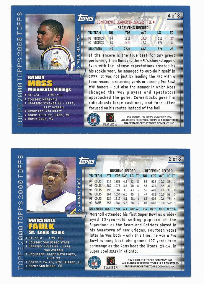 2000 Topps Randy Moss & Marshall Faulk 3 x 5 Oversized Cards | eBay