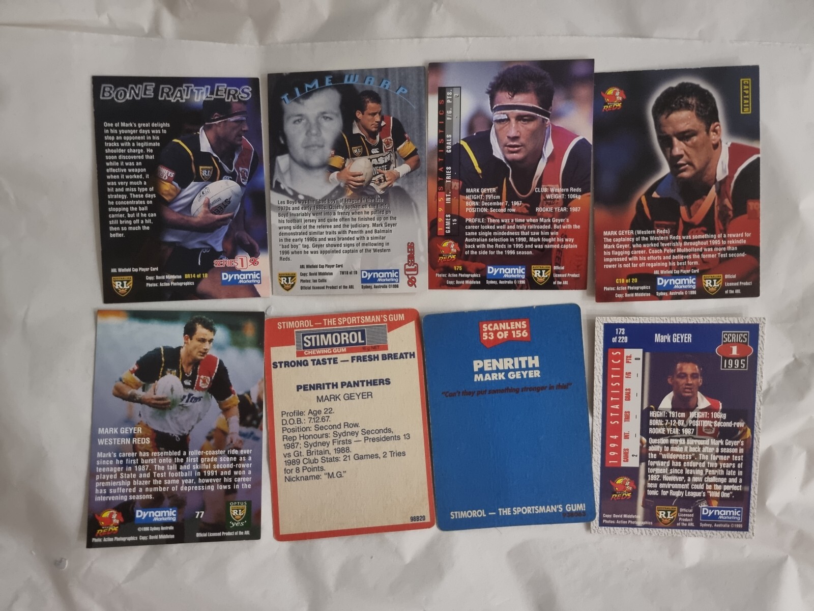 Mark Geyer - Rugby League Cards Batch x8 - Scanlens, Stimorol, Dynamic ...