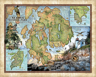 Acadia National Park Maine Map Art Blanket For Bed Sofa Couch Winter ...
