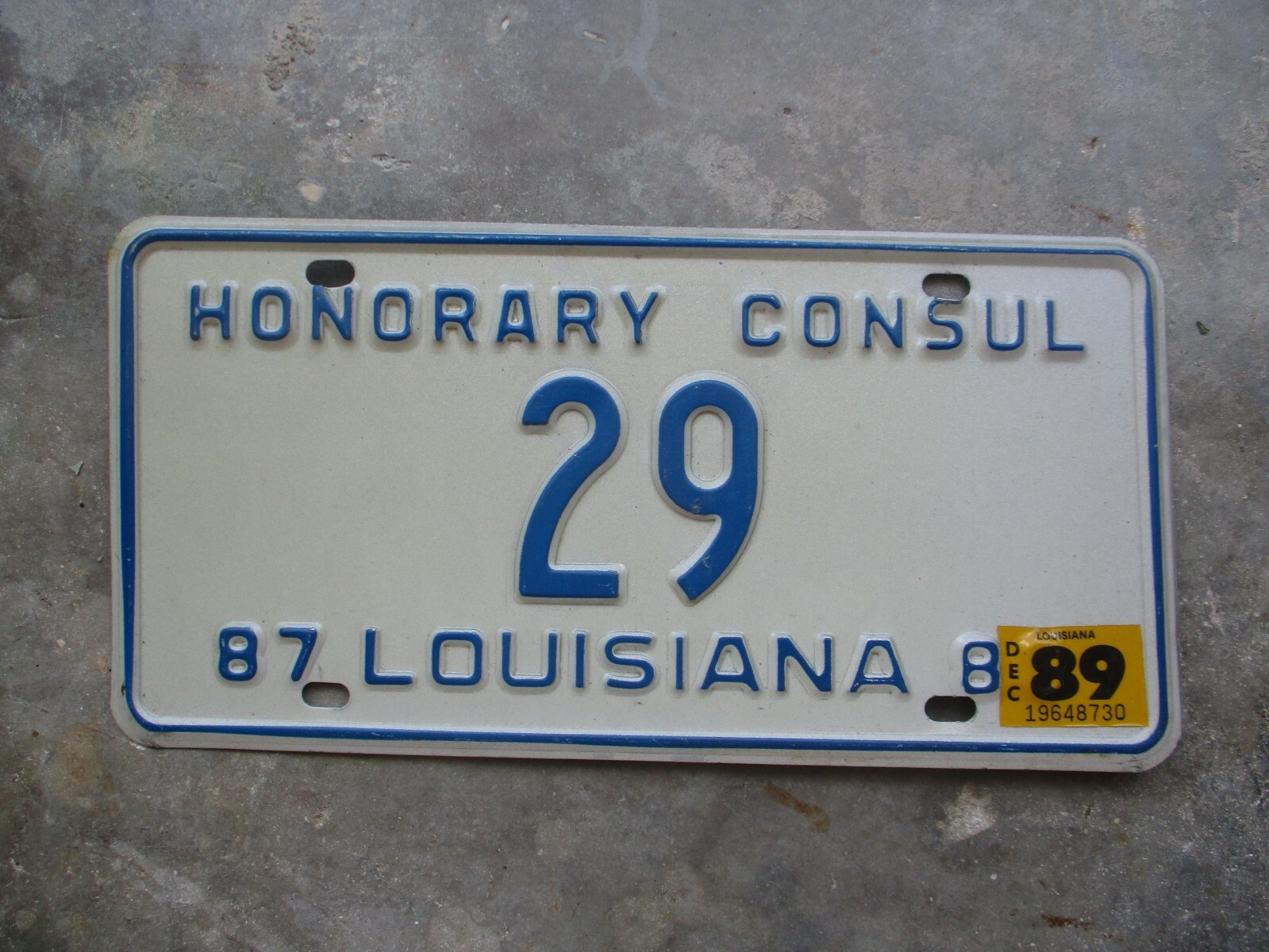 Louisiana 1987 / 89 Honorary Consul license plate # 29 | eBay