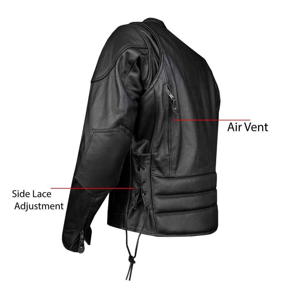 Premium Men's Motorcycle Black Cowhide Leather Biker Front Air Vents ...