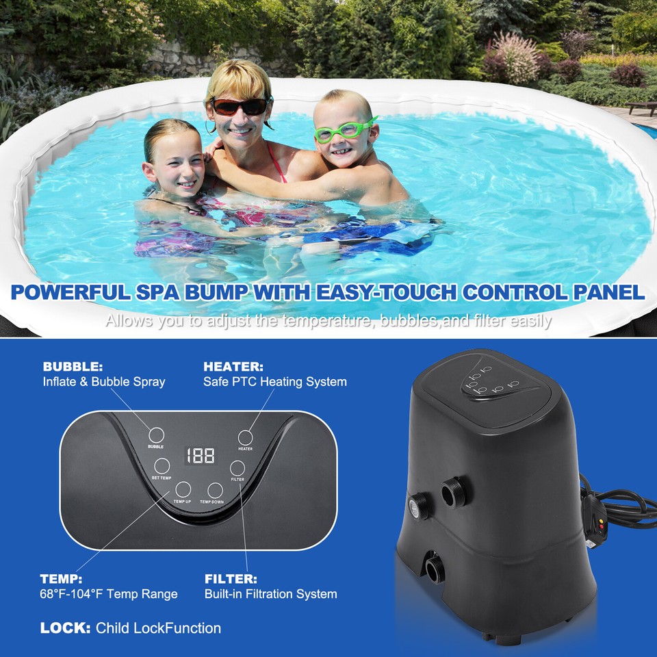 H&ZT 2 Person Inflatable Hot Tub with Side Table Blow Up Hot Tub W 100 ...