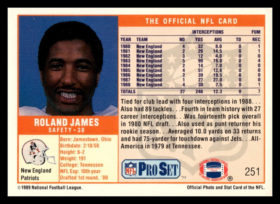 1989 Pro Set #251 Roland James | eBay