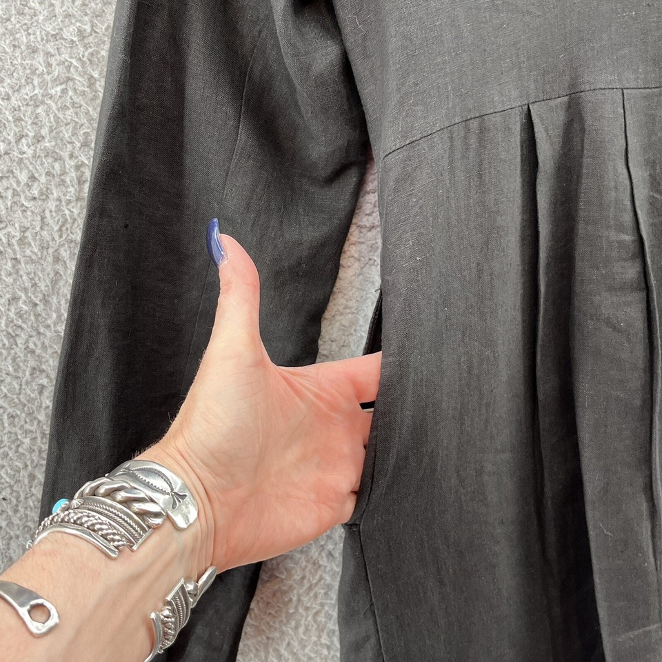 CoVelo Clothing Jacket Womens 4 Black Linen Floral Applique Art to Wear ...