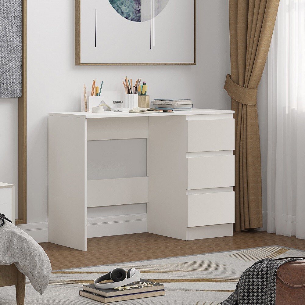 Dressing Table Sleek White Matt Computer Study Desk with 3 Drawers ...