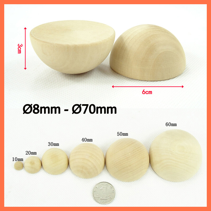 Holzhalbkugeln Halbkugel natur Größe wählbar Ø8 10 15 20 25 30 35 40 50 ...