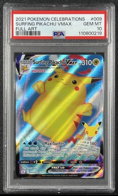 SURFING PIKACHU VMAX PSA 10 2021 POKEMON CELEBRATIONS #009 FA FULL ART ...