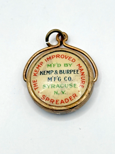 Vintage Kemp & Burpee Kemps Manure Spreader Celluloid Spinner Watch Fob ...
