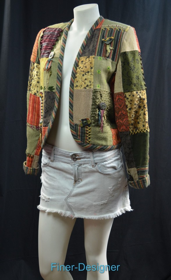 CRYSTAL HANDWOVEN shabby blazer patchwork jacket artsy light coat open ...