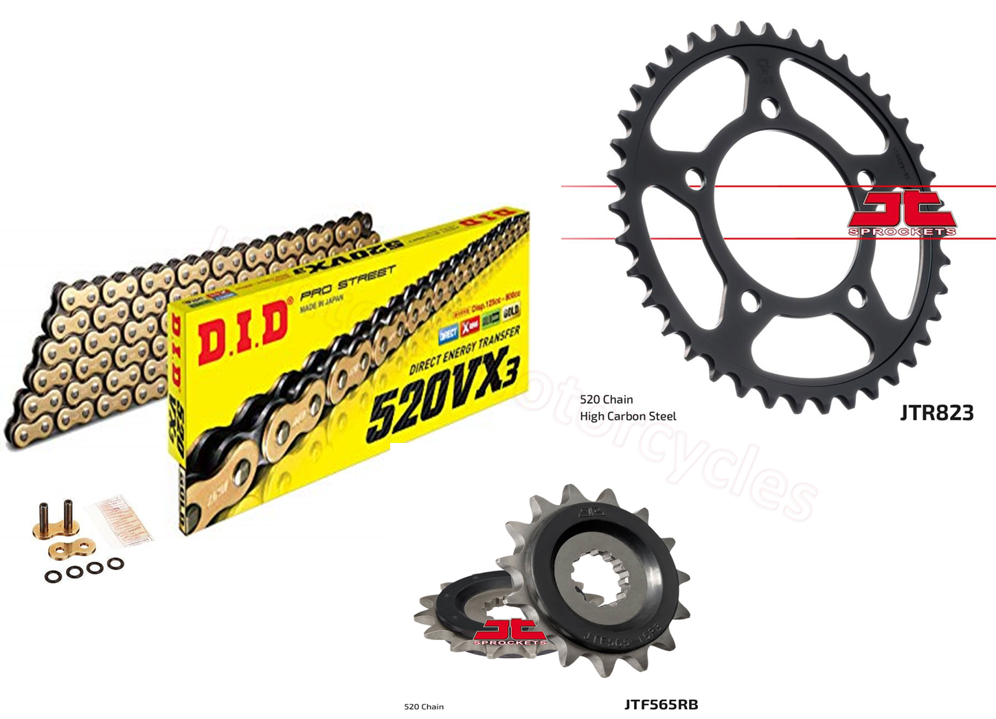 Gold DID X-Ring Chain and JT Quiet Sprocket Kit for Suzuki SV650 ABS ...