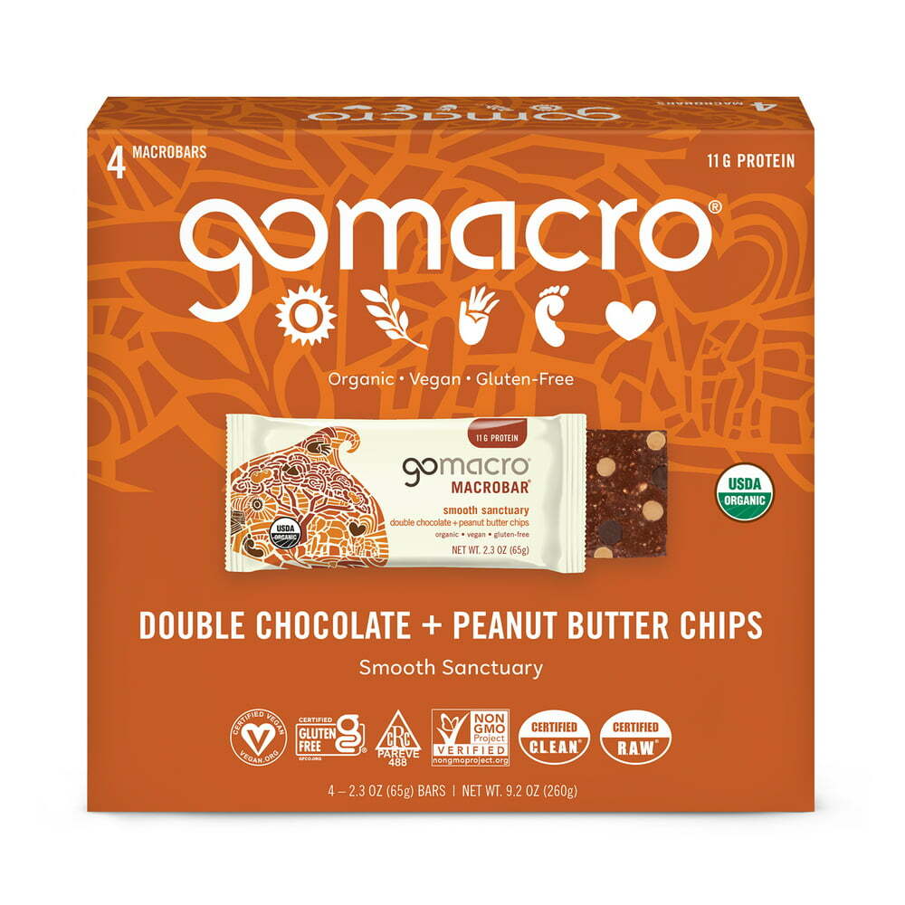 GoMacro MacroBar Organic Vegan Protein Bars - Double Chocolate + Peanut ...
