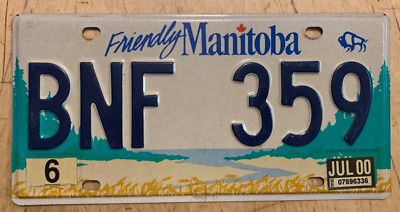 FRIENDLY MANITOBA CANADA GRAPHIC PASSENGER AUTO LICENSE PLATE " BNF 359 ...