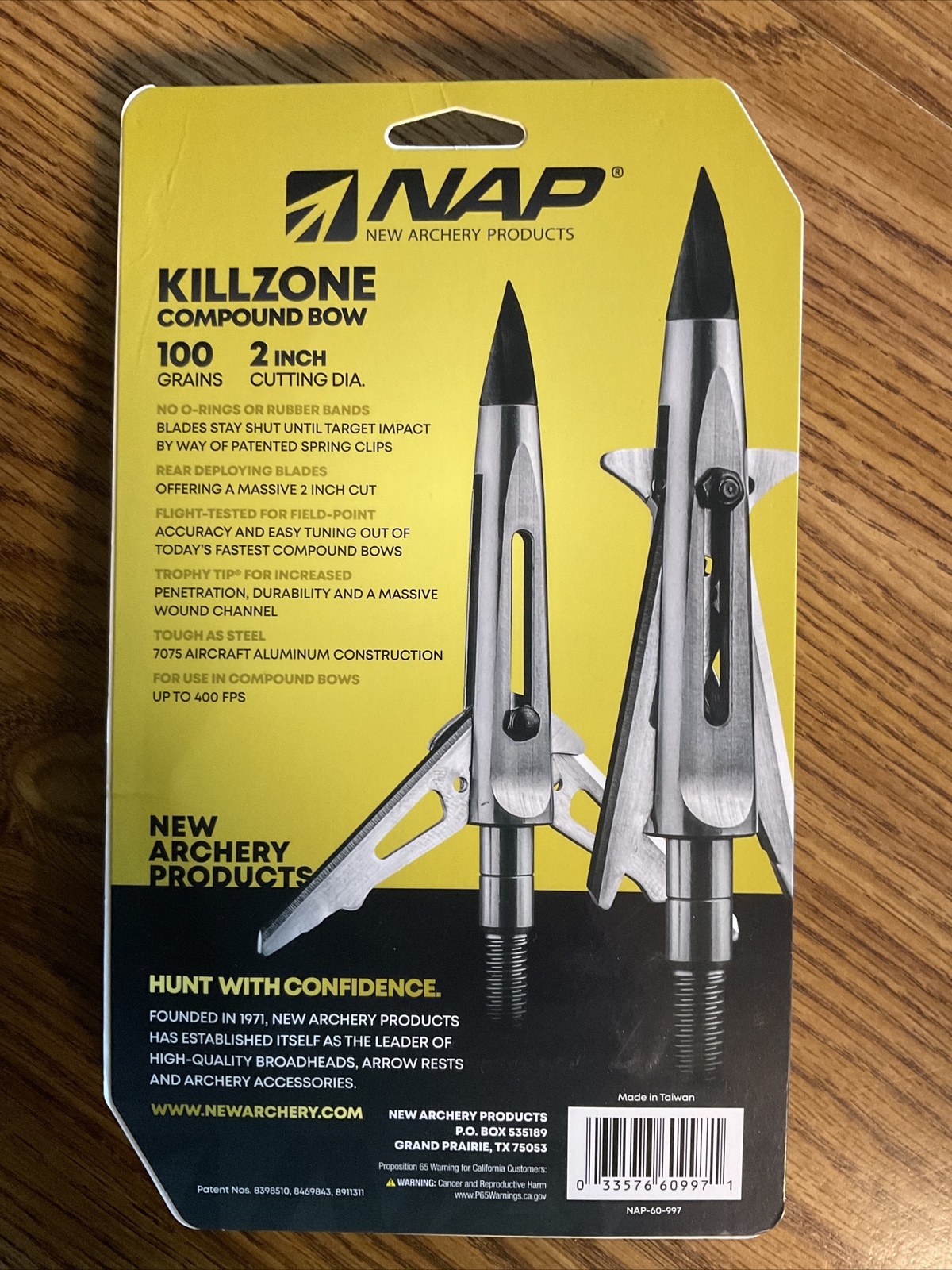 Nap Killzone Rear Deploying CompoundBroadheads 100 Gr. 2" Cut 3 Count ...
