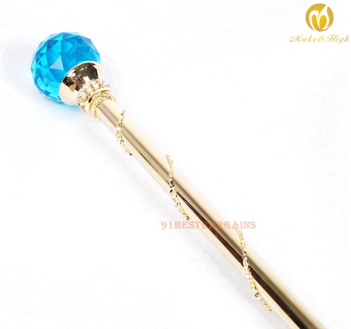 Round Ball Light Blue Scepters Crystal Gold Sceptres Wand Pageant Party ...