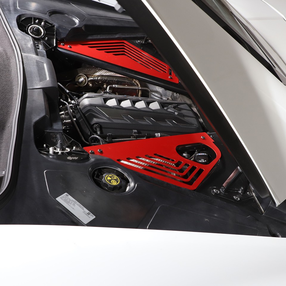Red Aluminum Engine Cover Engine Bay Panel Trim Cover For Corvette C8 ...