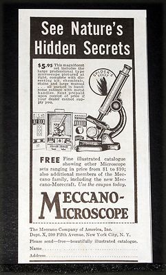 1929 OLD MAGAZINE PRINT AD, MECCANO MICROSCOPE, SEE NATURE'S HIDDEN ...
