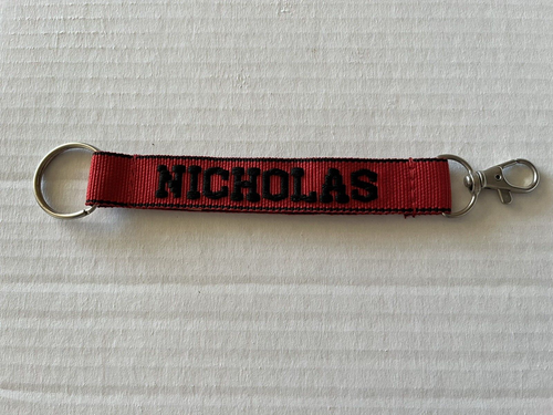 Nicholas Embroidered Name Strap Key Rings Keychains with Clasp red and ...