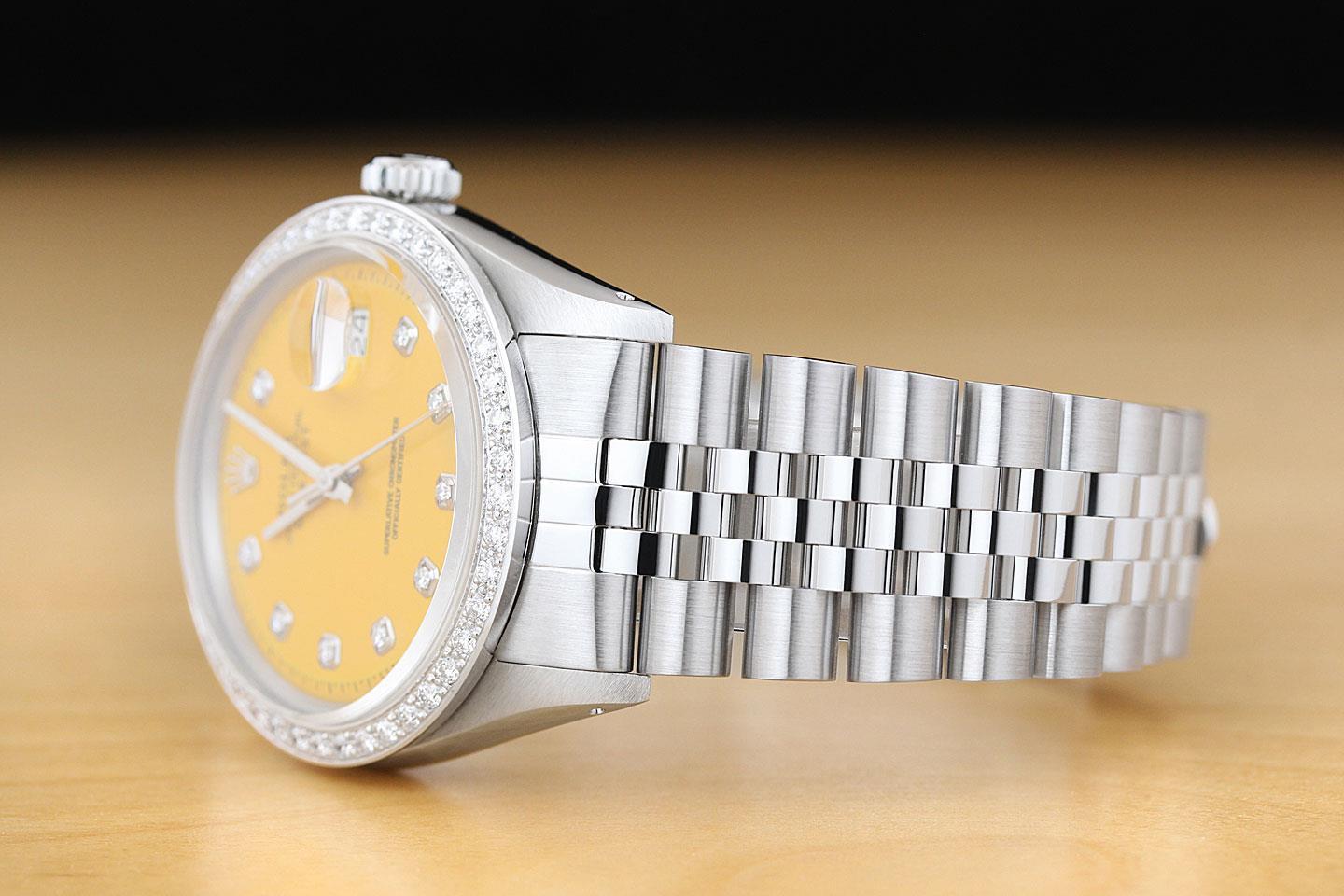 ROLEX MENS DATEJUST 18K GOLD STEEL YELLOW DIAMOND WATCH w/ JUBILEE ...