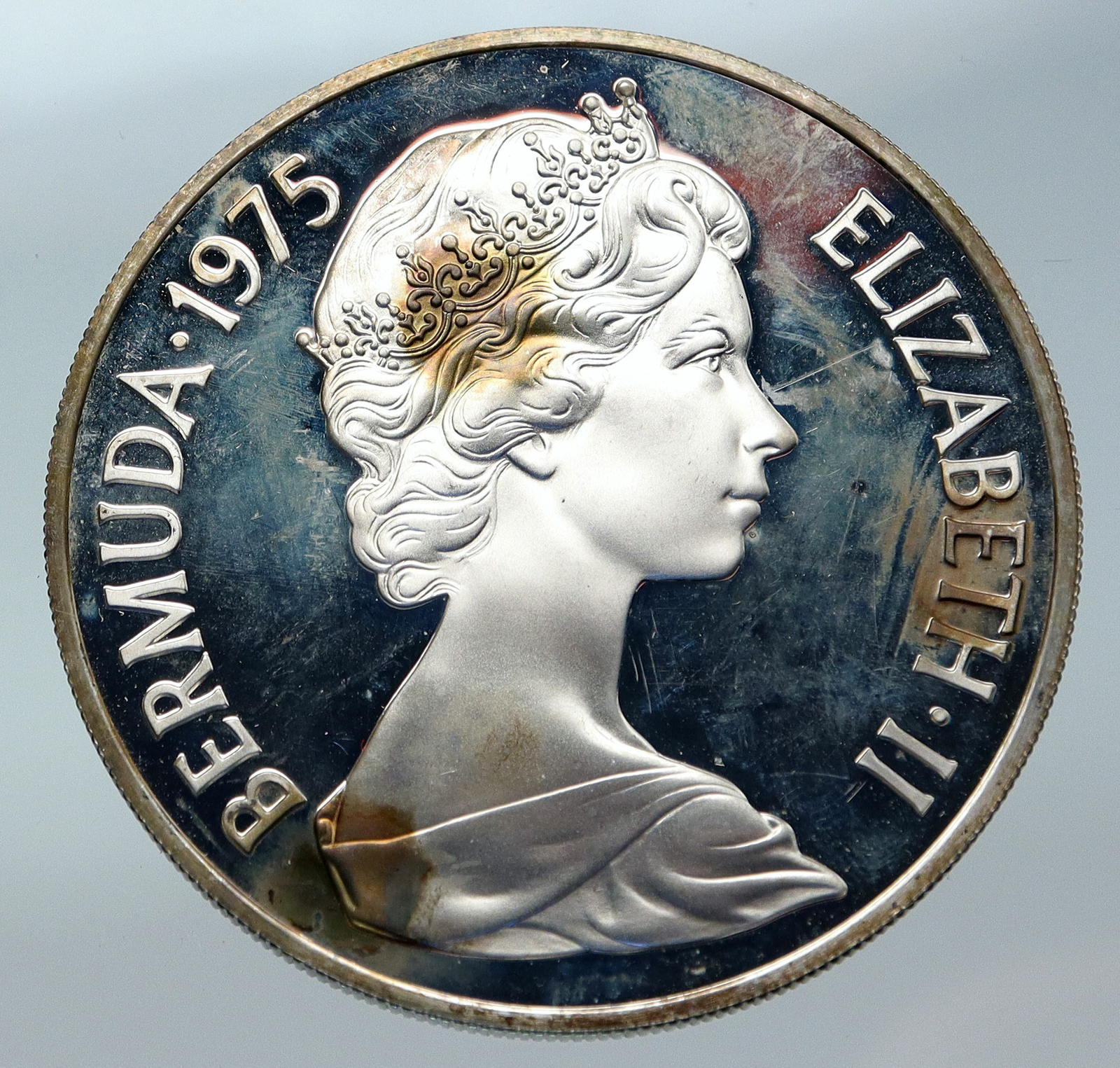 1975 BERMUDA British Colony Elizabeth II ROYAL VISIT Proof Silver 25 ...