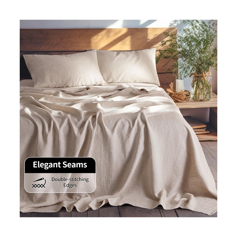 LBRO2M 100% Linen Sheet Set Queen Size, Bed Sheets 4 Piece Sets, Solid ...