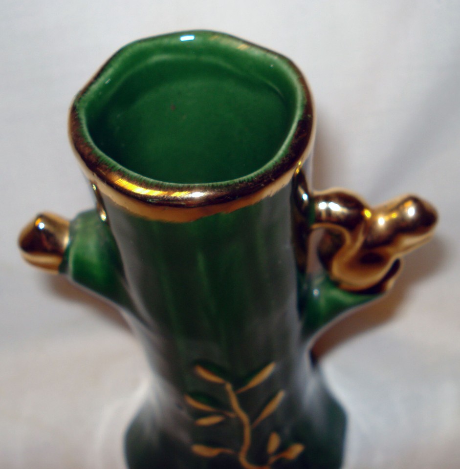 Vintage F&M Artware USA 22K Gold Detailed Dark Green 5 ¾” Tree ...