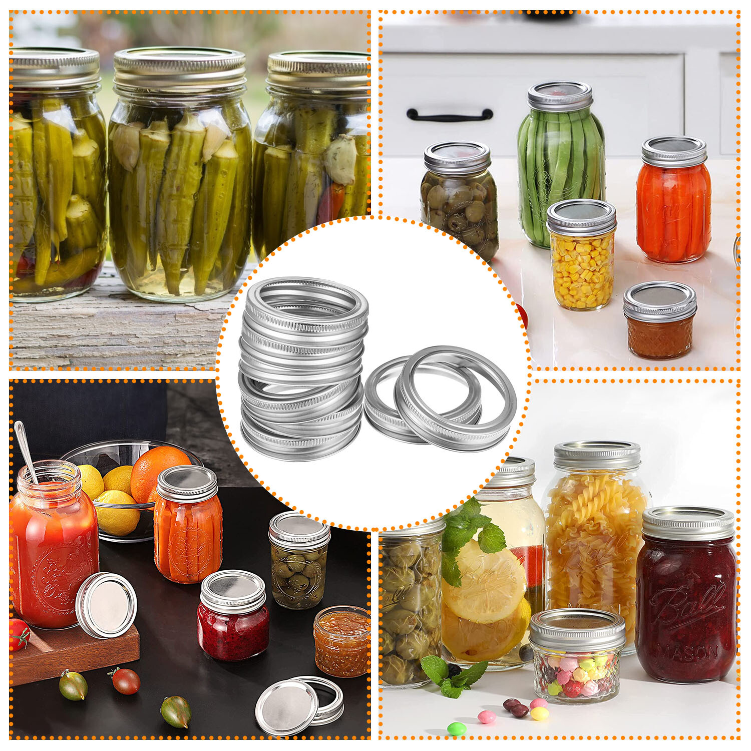 24-96x Regular Mouth Canning Jar Metal Rings Split-Type For Ball Kerr ...