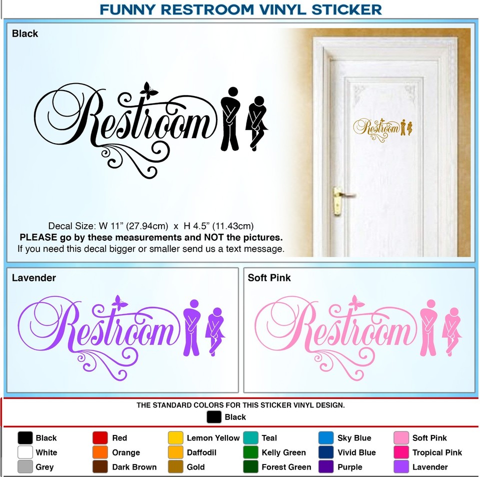 Restroom vinyl Sticker door Bathroom Sign Men Women Restroom Art Decal ...