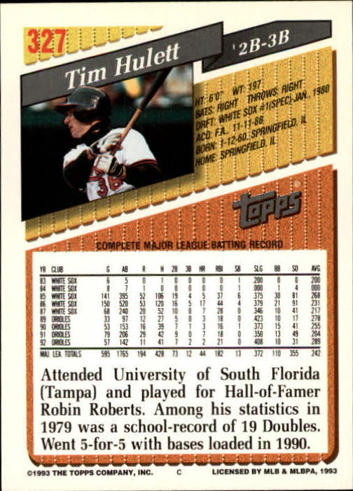 1993 Topps Gold Baltimore Orioles Baseball Card #327 Tim Hulett | eBay