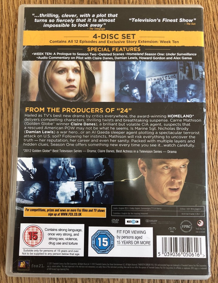 Homeland The Complete First Season (4 DVD Discs, 12 Episodes ...
