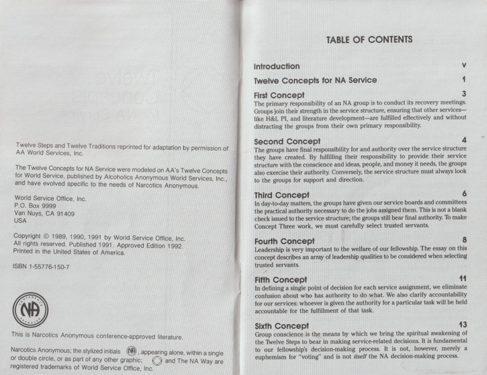 Twelve Concepts for NA Service from WSO, Narcotics Anonymous, 1992 ...