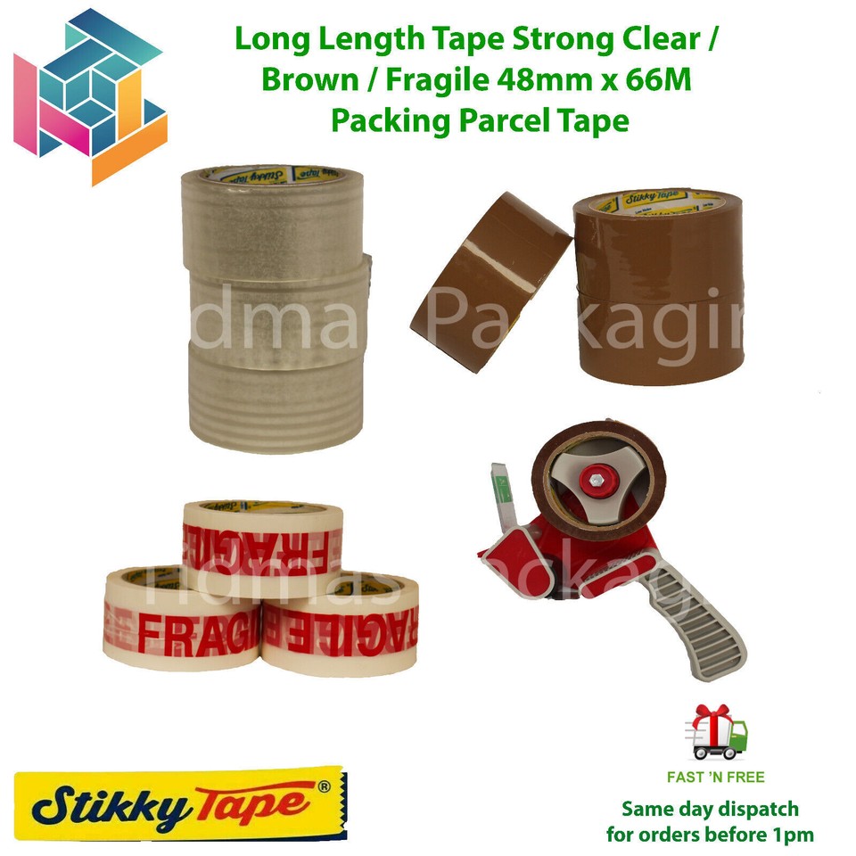STICKY TAPE BRANDED PARCEL PACKING TAPE BROWN / CLEAR & LOW NOISE ...