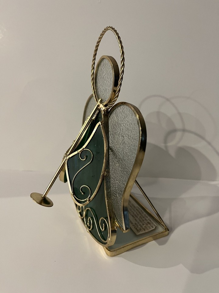 VTG Christmas Stained Glass Angel Playing Horn Votive Candle Holder ...