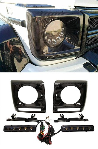 G Wagon Carbon Fiber Headlight Frames w LED for W463 G Class G55 G63 ...