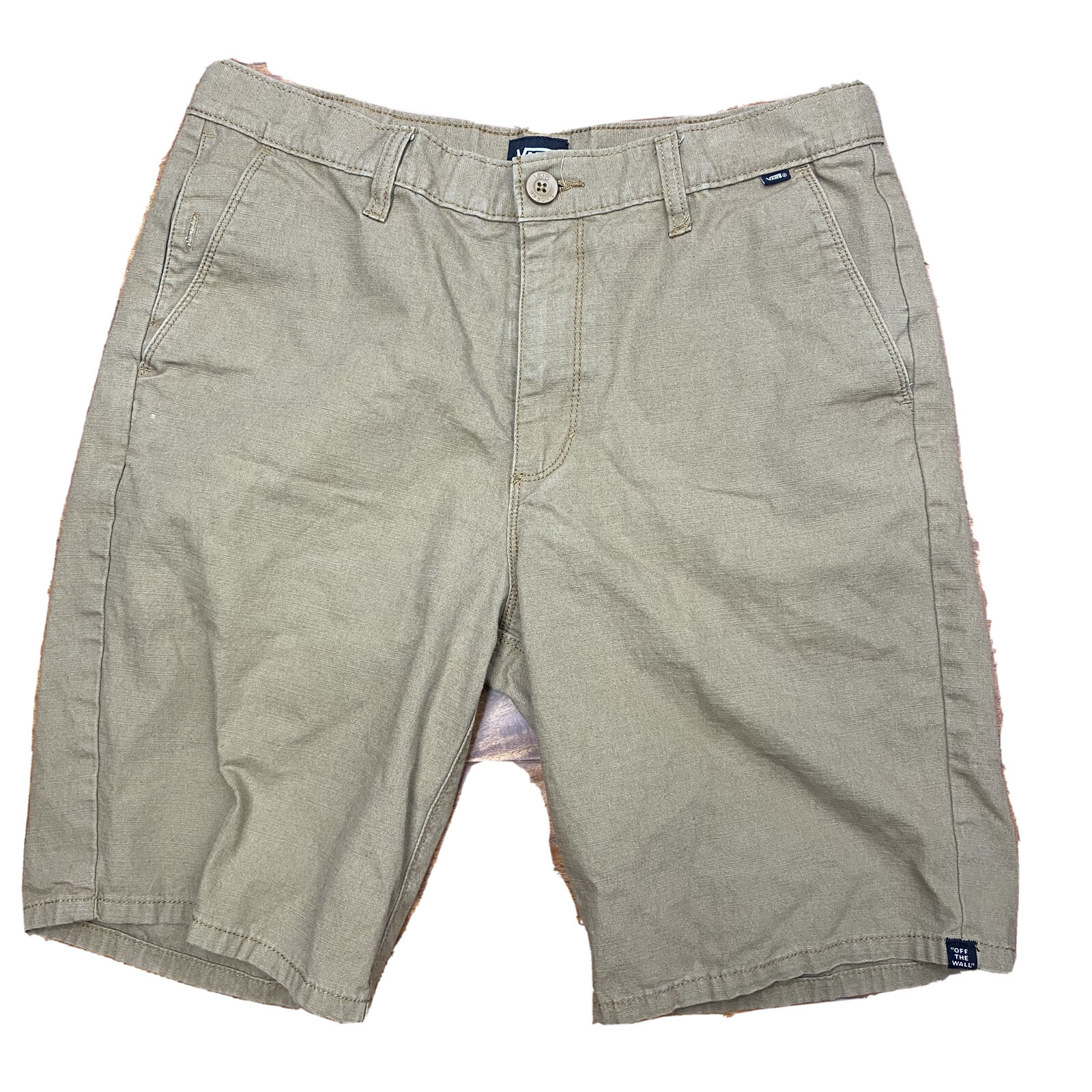 VANS Shorts Men's Sz 32 Khaki Flat Front 5 Pocket Skateboard Off The ...