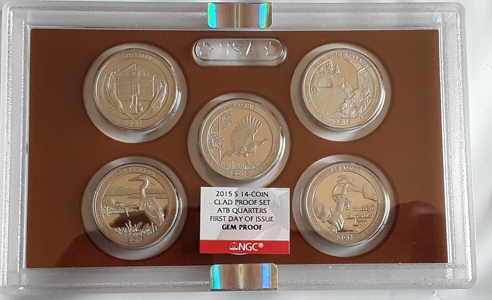 2015 US Mint Proof Set NGC 1st Day Of Issue GEM Proof Set 14 Coins in 3 ...