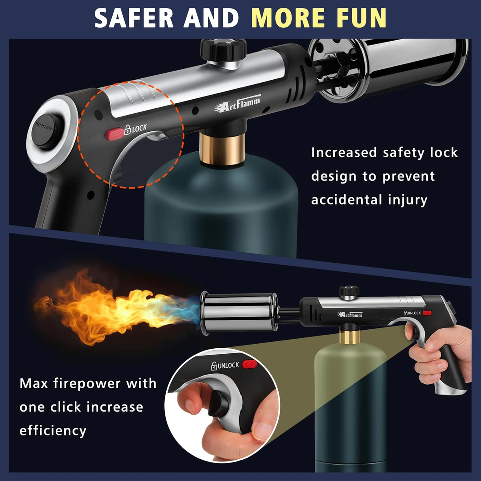 Powerful Propane Torch Gun Flamethrower W/ Turbo Mode Charcoal Torch ...