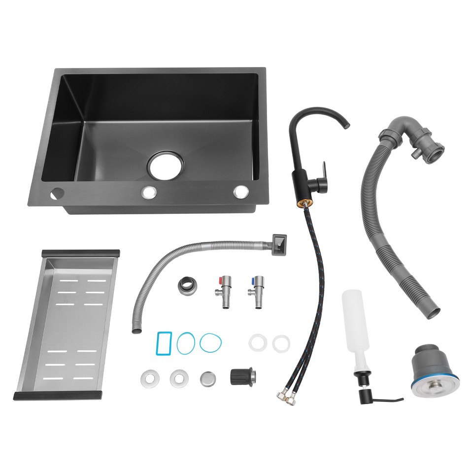 ‎Freestanding Kitchen Sink Stainless Steel Sink w/ Faucet & Water Inlet ...