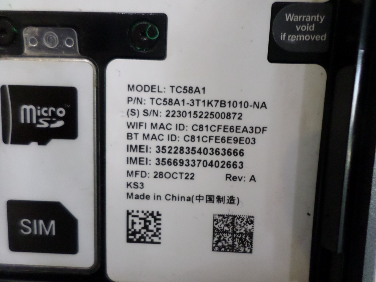 Zebra TC58 TC58A1 Android 13 Mobile Computer TC58A1-3T1K7B1010-NA | eBay