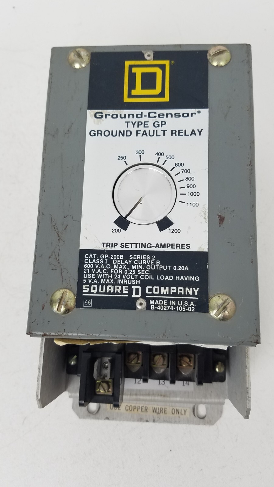 Square D Gp-200b Type GP Ground Fault Relay 600v AC GP200B Series 2 GFR ...