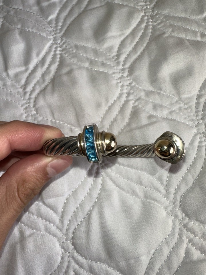 925 Sterling Silver 18kt Twisted Cable Cuff Beaded Knobby Ends Bracelet ...