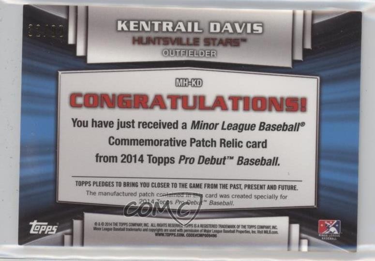 2014 Topps Pro Debut Manufactured Hat Logo 32/99 Kentrail Davis #MH-KD ...
