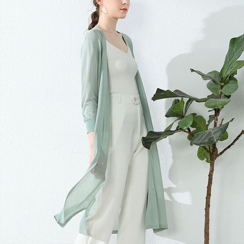 Womens Summer Long Sleeve Cardigan Mesh Sheer Coat Jacket Open Loose ...