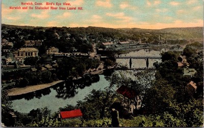 Norwich CT Bird's Eye View Norwich Shetucket River Laurel Hill Postcard ...