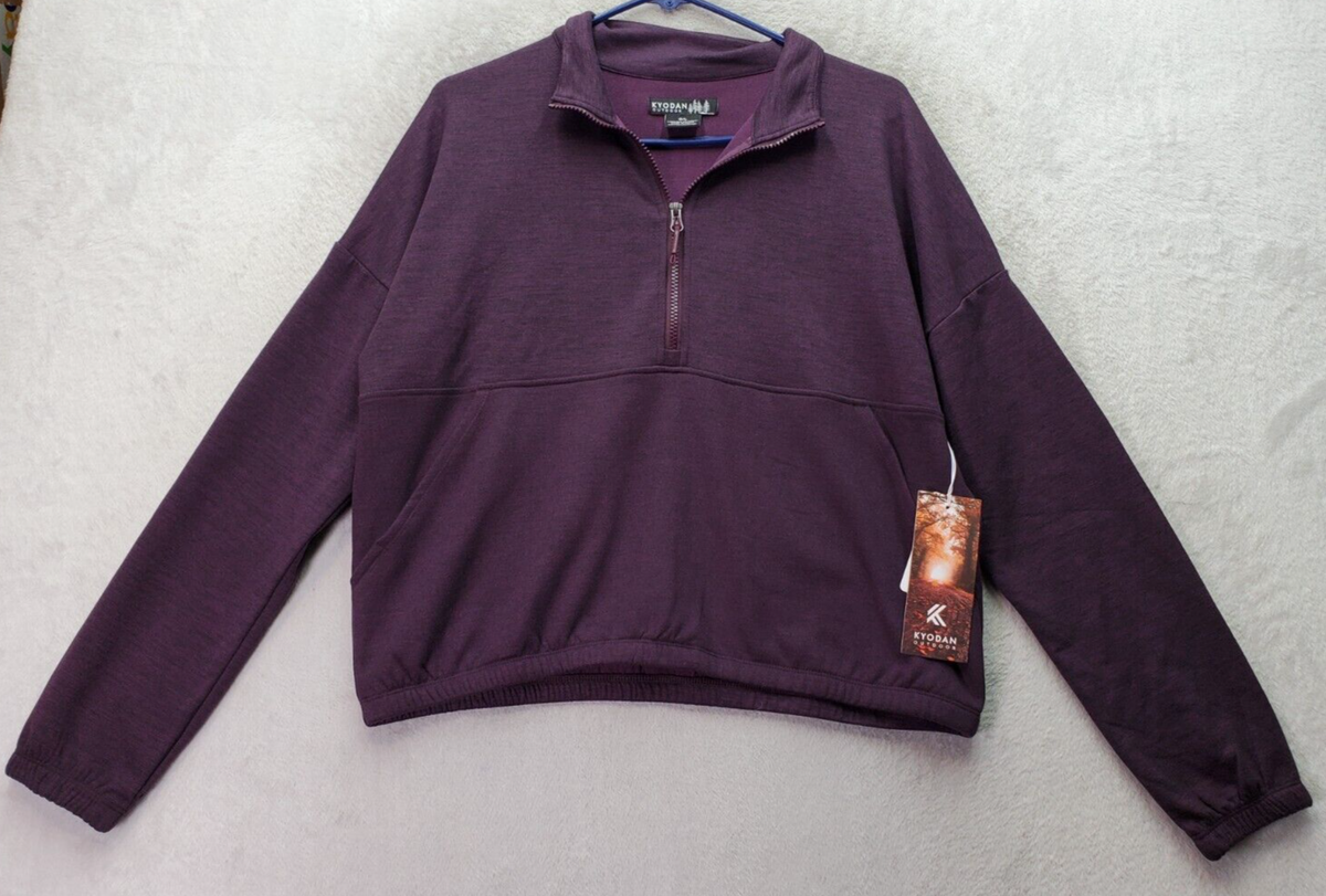 Kyodan Sweater Womens Large Eggplant Solid Kangaroo Pockets Long