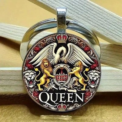 Queen Crest Retro Band Emblem Handmade Fashionable Keyring Handcrafted ...