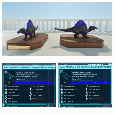 ARK ASA PVE OFFICIAL PAIR BABY SPINO ABERRANT SUB-ZERO TOP STATUS PC ...